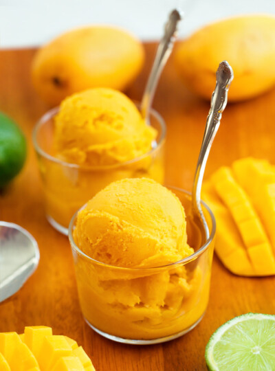 Mango Sorbet Recipe - Just 3 ingredients + No Ice Cream Machine!